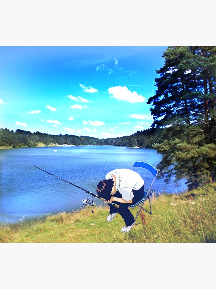 "Shinji Fishing Evangelion " Sticker for Sale by DaveDango | Redbubble