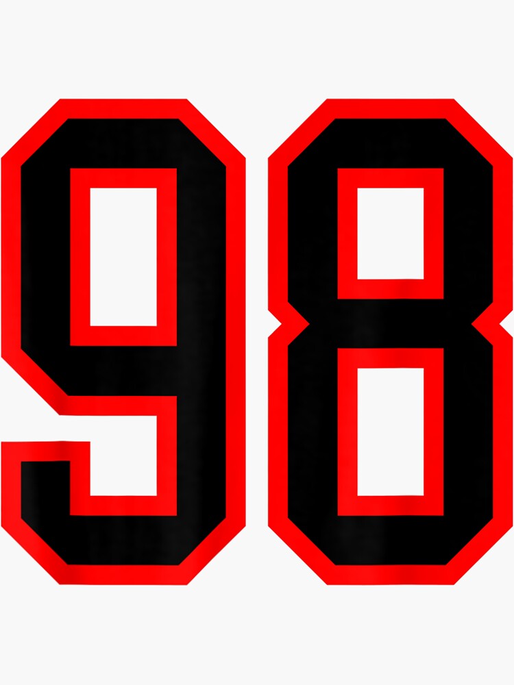 "Jersey Number #98 Red Black Sports Birthday Lucky Number 98" Sticker ...
