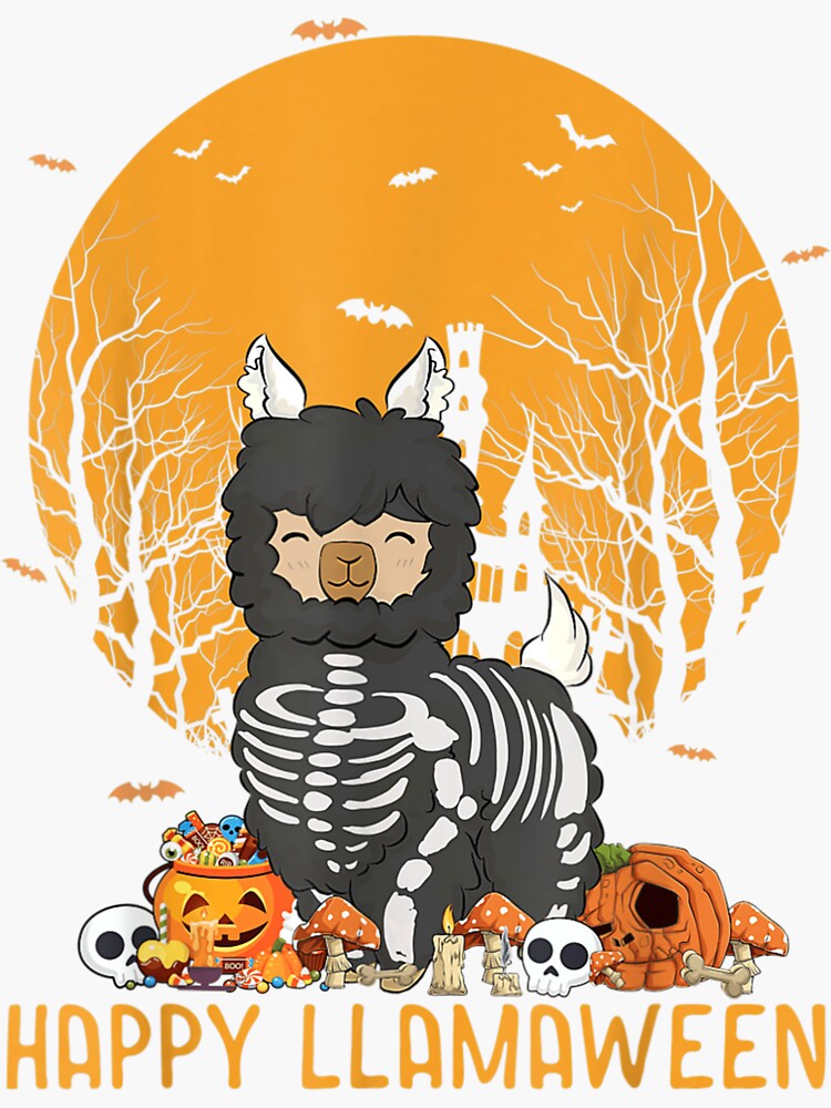 "Happy Llamaween LLama Funny Halloween Skeleton Kids Girls " Sticker ...