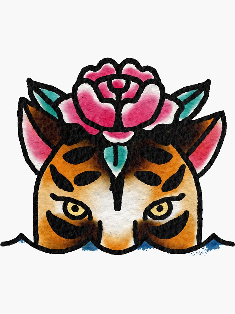 "Tiger Old School" Sticker for Sale by LisetteAker | Redbubble