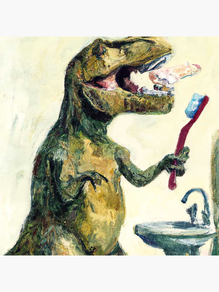 "T-Rex Brushing Teeth" Poster for Sale by shiitakicats | Redbubble