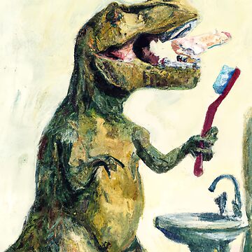 "T-Rex Brushing Teeth" Poster for Sale by shiitakicats | Redbubble