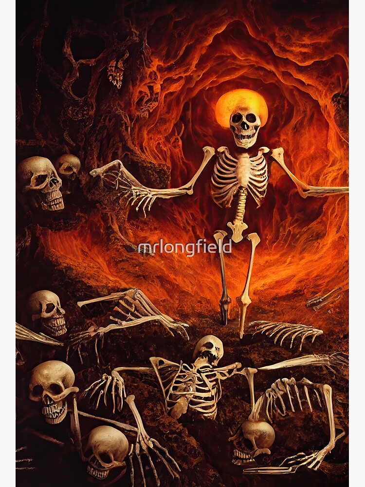 "Skeletons in Hell Fire, Image digital creation with paint style look ...