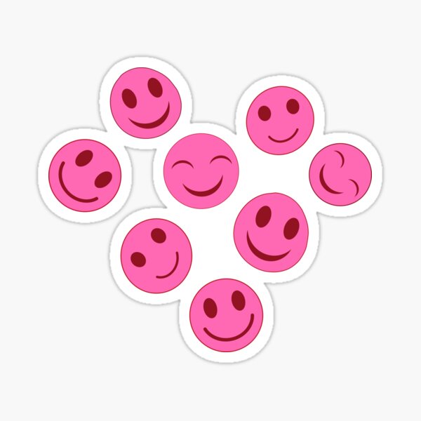 "Pink Happy Smiley Faces Pattern " Sticker for Sale by yasminepattern ...