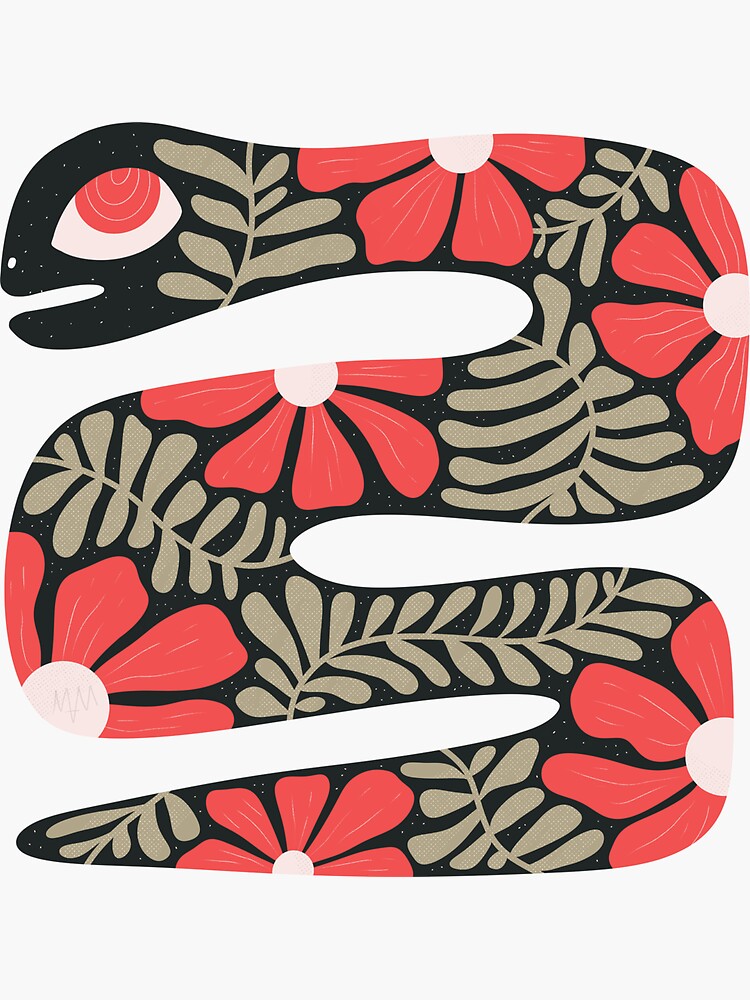 "Floral Folk Serpent - Modern Snake art" Sticker for Sale by ...
