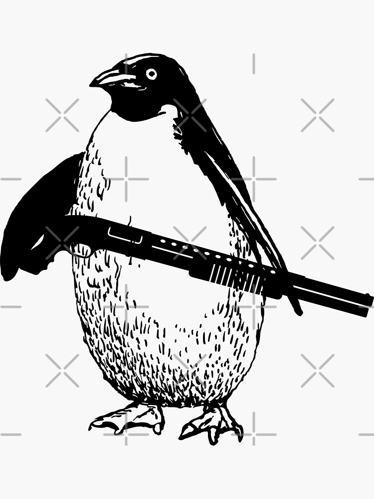 "Penguin With A Gun Funny" Sticker for Sale by frijaaido | Redbubble