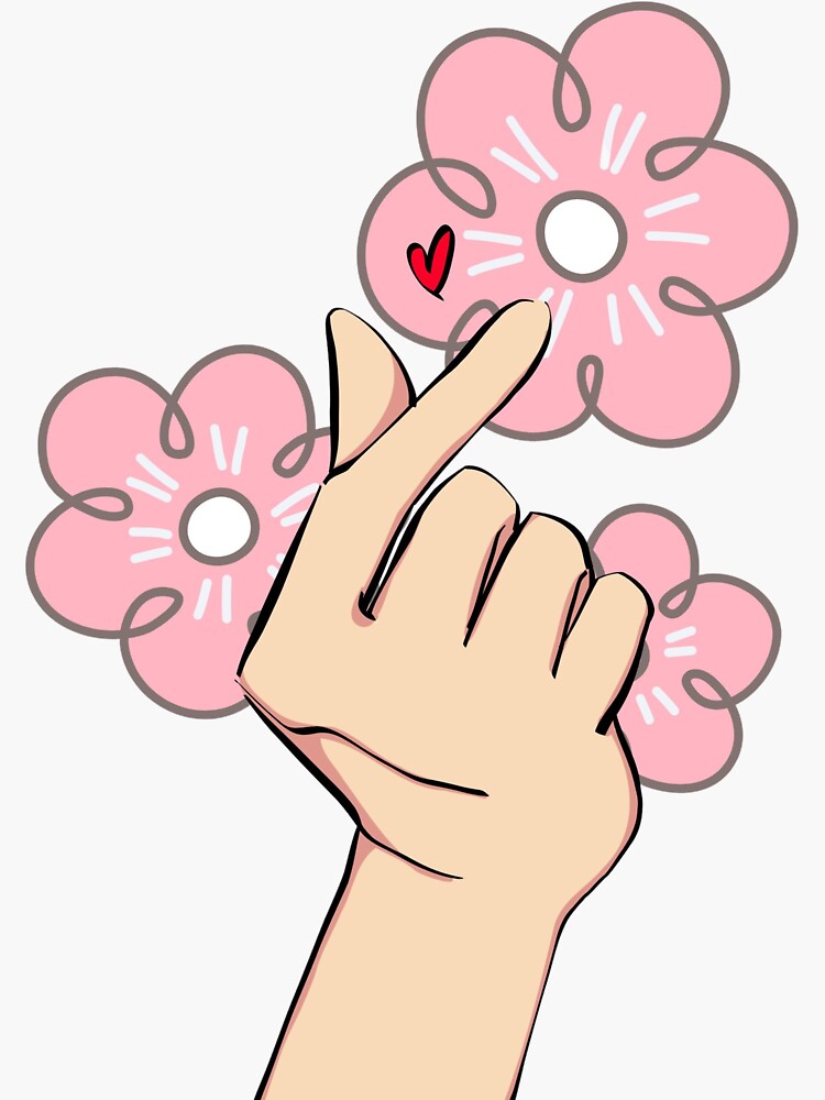 "Finger heart kawaii japanese sakura flower" Sticker for Sale by Vissy ...