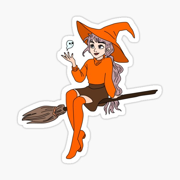 "Halloween girl sitting on broom " Sticker for Sale by Mialunaa | Redbubble