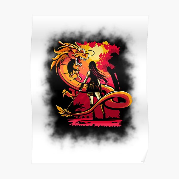 "Princess fighting red dragon." Poster for Sale by Art-Vibrations ...