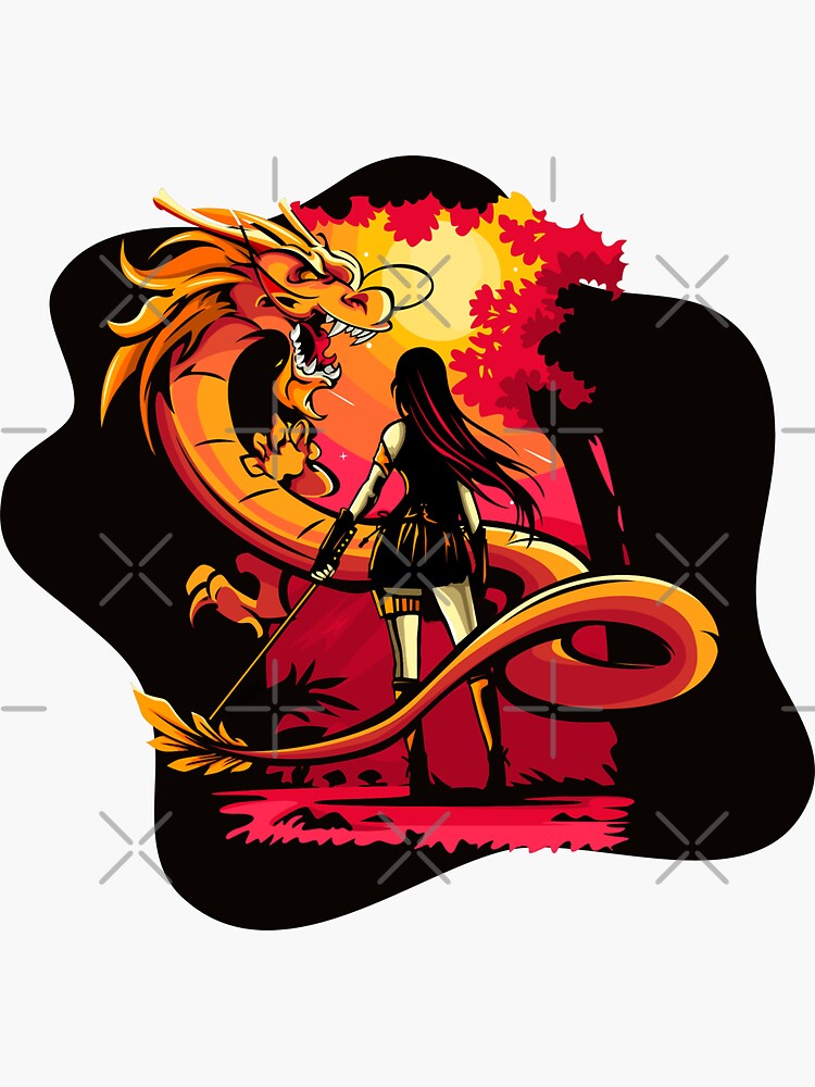 "Princess fighting red dragon." Sticker for Sale by Art-Vibrations ...
