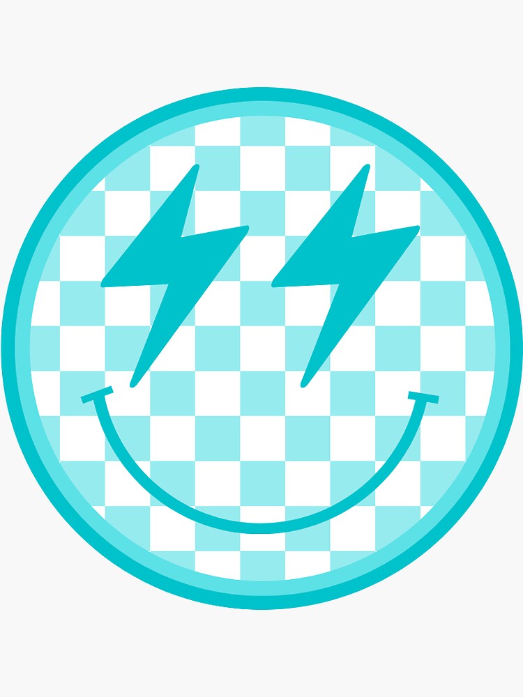 "Preppy Lightning Bolt Smiley Face - Blue Checkered" Sticker for Sale ...