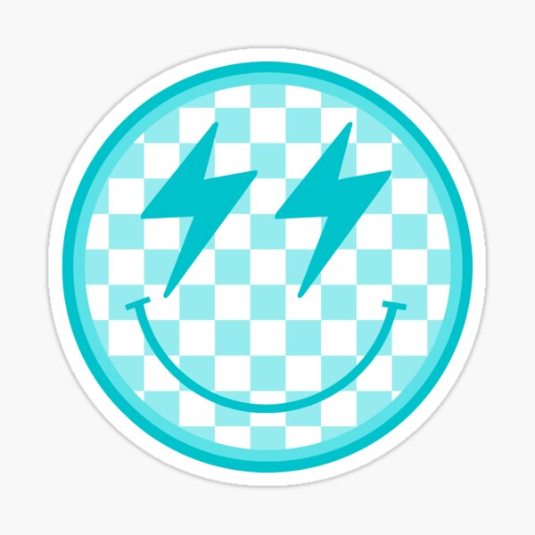"Preppy Lightning Bolt Smiley Face - Blue Checkered" Sticker for Sale ...