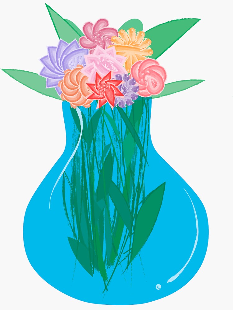 "Flower Vase Digital Art Sticker" Sticker for Sale by jskjdfk | Redbubble