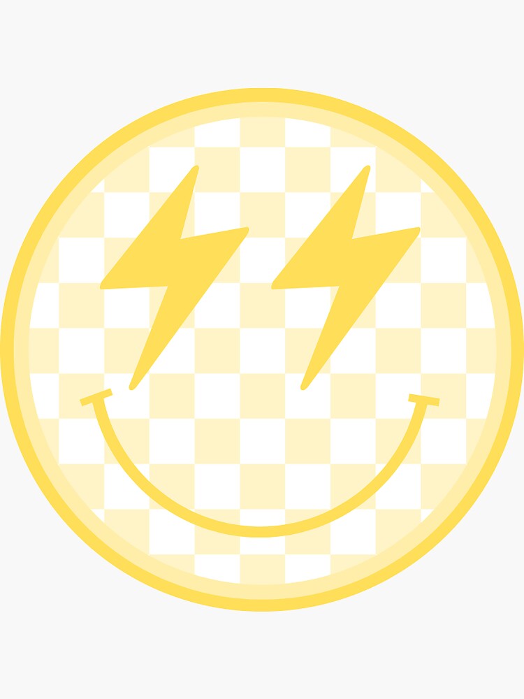 "Preppy Lightning Bolt Smiley Face - Yellow Checkered" Sticker for Sale ...