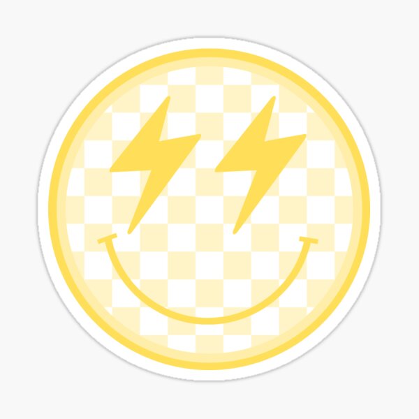 "Preppy Lightning Bolt Smiley Face - Yellow Checkered" Sticker for Sale ...