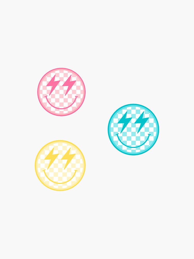 "Preppy Lightning Bolt Smiley Face - Checkered Pack" Sticker for Sale ...