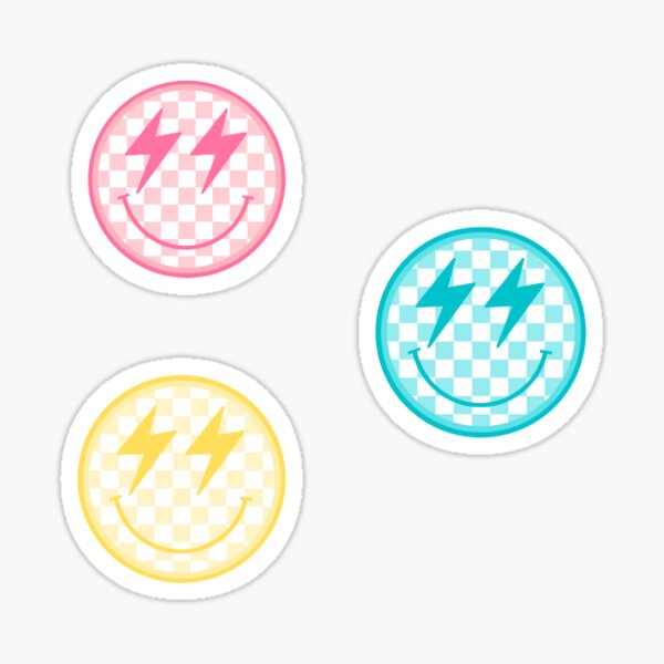 "Preppy Lightning Bolt Smiley Face - Checkered Pack" Sticker for Sale ...