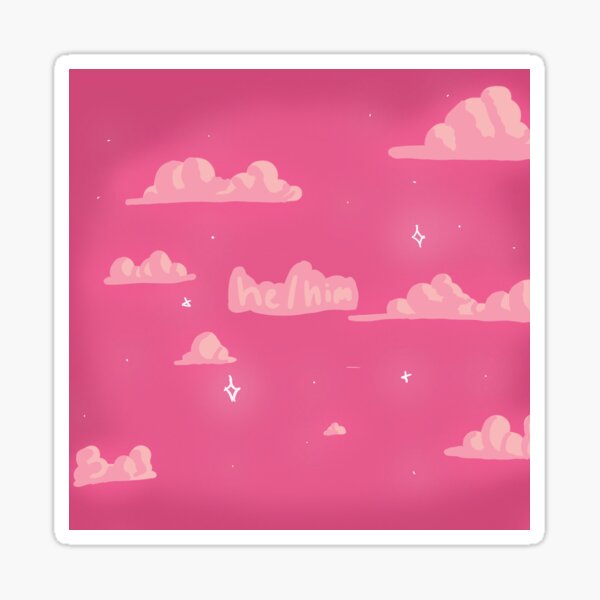 "He/him pronouns pin pink clouds" Sticker for Sale by forestsxcieti | Redbubble