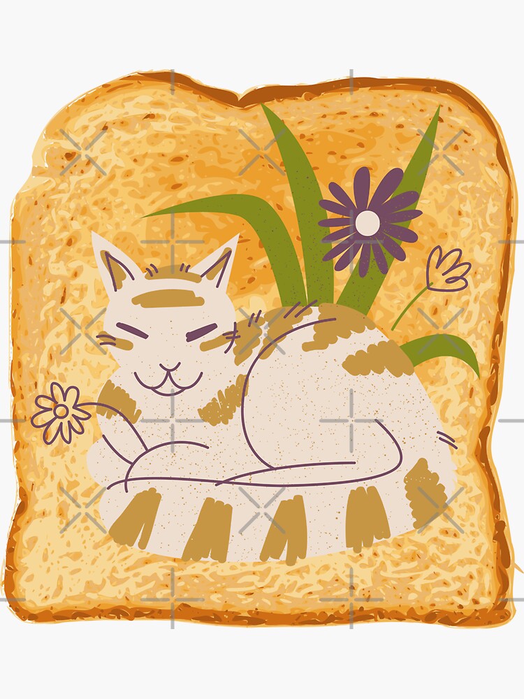 "cat flower toast" Sticker for Sale by Booksinstickers | Redbubble