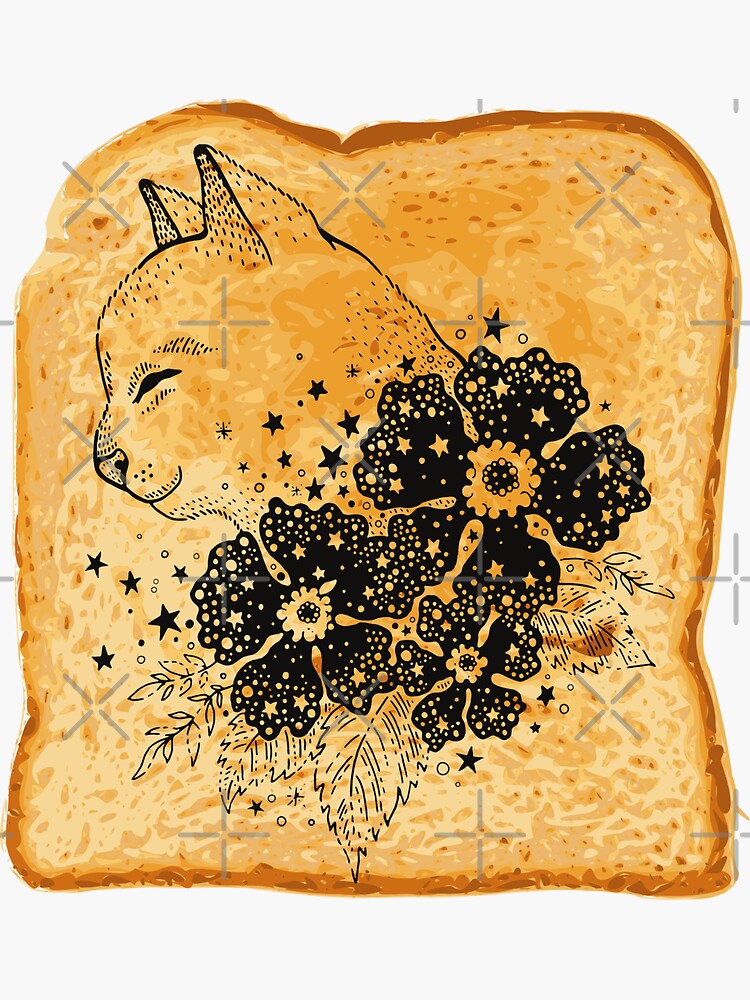 "cat flower toast" Sticker for Sale by Booksinstickers | Redbubble