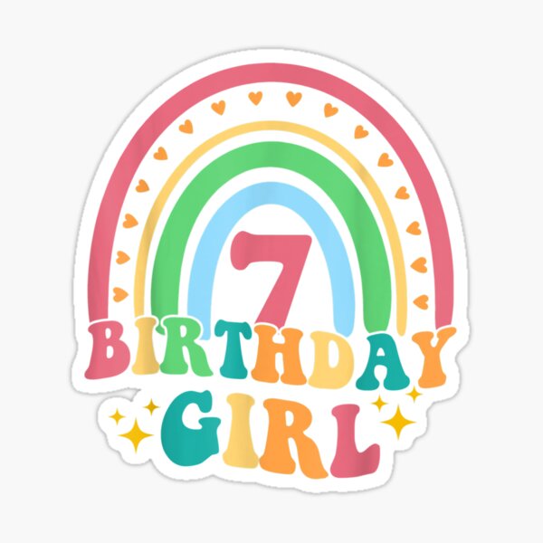 "7th Birthday Seven Years Old Groovy Boho Rainbow Birthday " Sticker ...