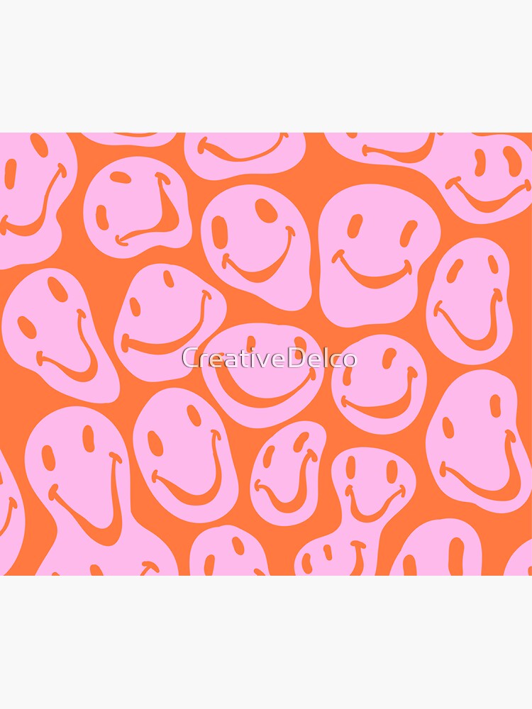 "Melted Aesthetic Pink Happy Faces Over Orange" Sticker for Sale by ...