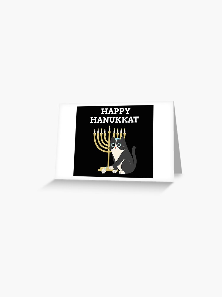 "Happy Hanukkat Hanukkah Jewish Cat Kitty Lover Menorah" Greeting Card ...