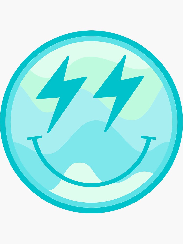 "Preppy Lightning Bolt Smiley Face - Blue and Green Wavy" Sticker for ...