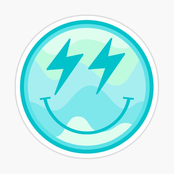 "Preppy Lightning Bolt Smiley Face - Blue and Green Wavy" Sticker for ...