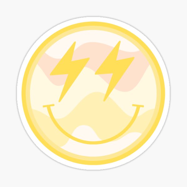 "Preppy Lightning Bolt Smiley Face - Yellow and Orange wavy" Sticker ...