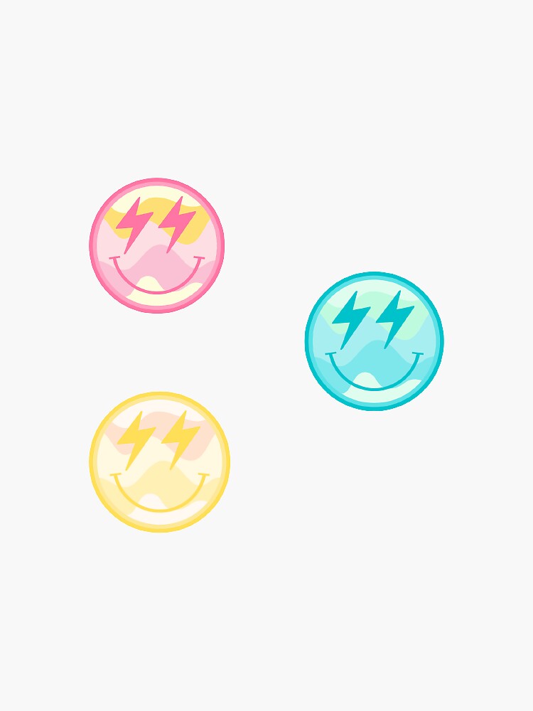 "Preppy Lightning Bolt Smiley Face - Wavy Pack" Sticker for Sale by ...