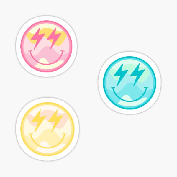 "Preppy Lightning Bolt Smiley Face - Wavy Pack" Sticker for Sale by ...