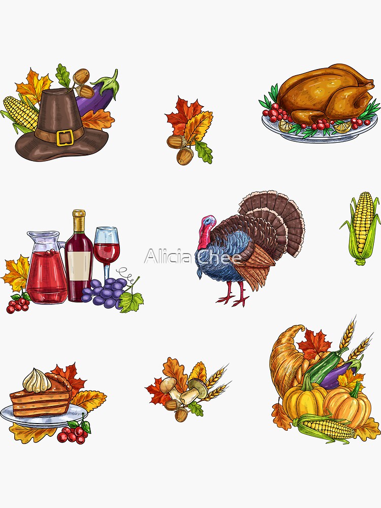 "Happy Thanksgiving Set - Cornucopia Horn Of Plenty, Turkey, Pilgrim's ...