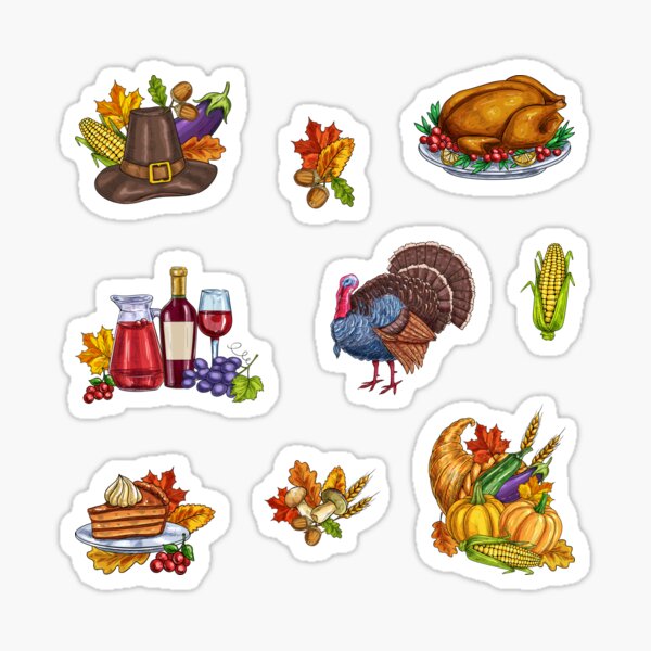 "Happy Thanksgiving Set - Cornucopia Horn Of Plenty, Turkey, Pilgrim's ...