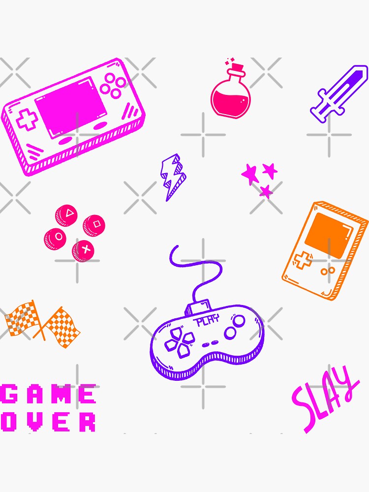 "Video Game Doodle Pattern in Pink Purple Orange" Sticker for Sale by ...