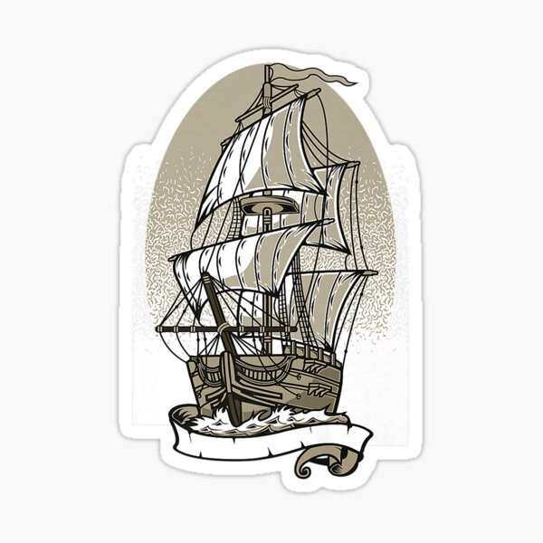"Pirate Ship Vintage Retro Nautical Sailing Boat Captain" Sticker for ...