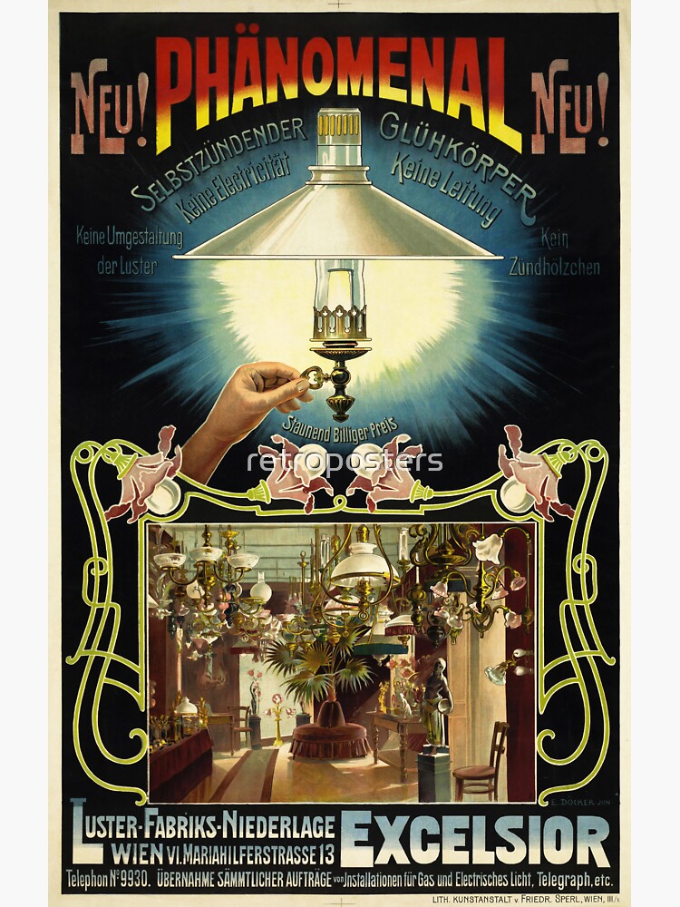 "EXCELSIOR Luster Fabric Incandescent Light 1895 Vintage German ...