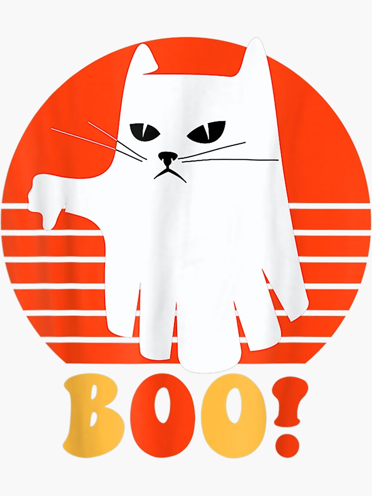 "Scary Halloween Boo Cat Ghost Costume Thumbs Down Men Women" Sticker ...