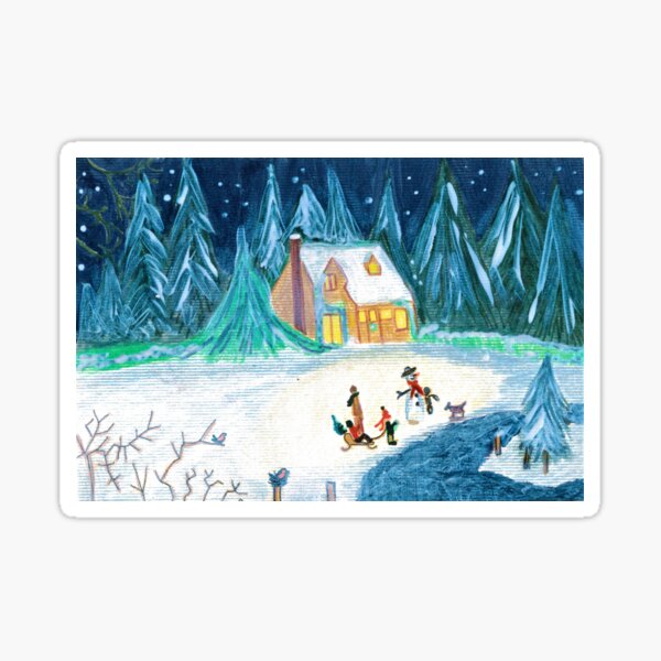 "Vintage Christmas Art, Snowy Christmas Art " Sticker for Sale by ...