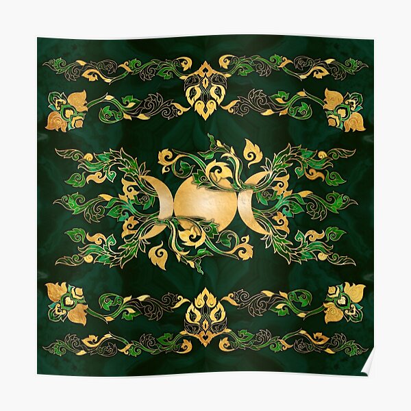 "Triple Moon - Triple Goddess Malachite and Gold" Poster for Sale by ...