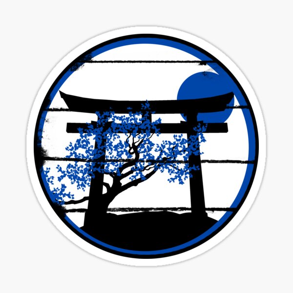 "Blue Painted Cherry Tree Japanese Gate - Japanese Torii Gate" Sticker ...
