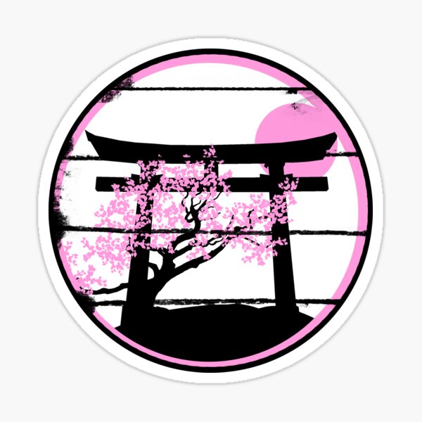 "Painted Cherry Tree Japanese Gate - Japanese Torii Gate" Sticker for ...