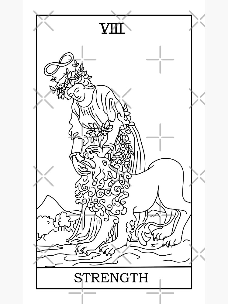 "The Strength Tarot Card, black line drawing" Art Print for Sale by ...