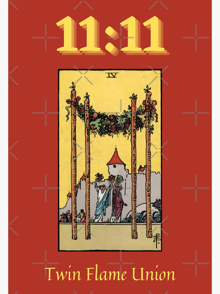 "Four Of Wands | 11 11 Twin Flame Union | Tarot Card" Sticker for Sale ...