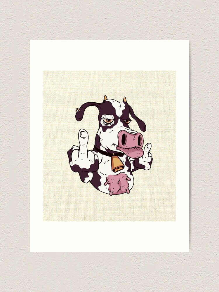 "Farm Animals Crazy Cow Lady Cow Showing Middle Finger" Art Print for ...
