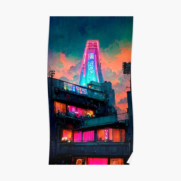 "Neon Tokyo Balcony View" Poster for Sale by devath | Redbubble