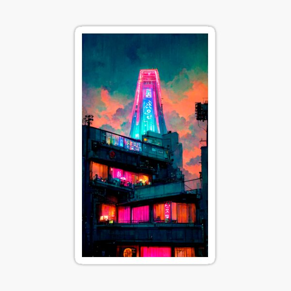 "Neon Tokyo Balcony View" Sticker for Sale by devath | Redbubble