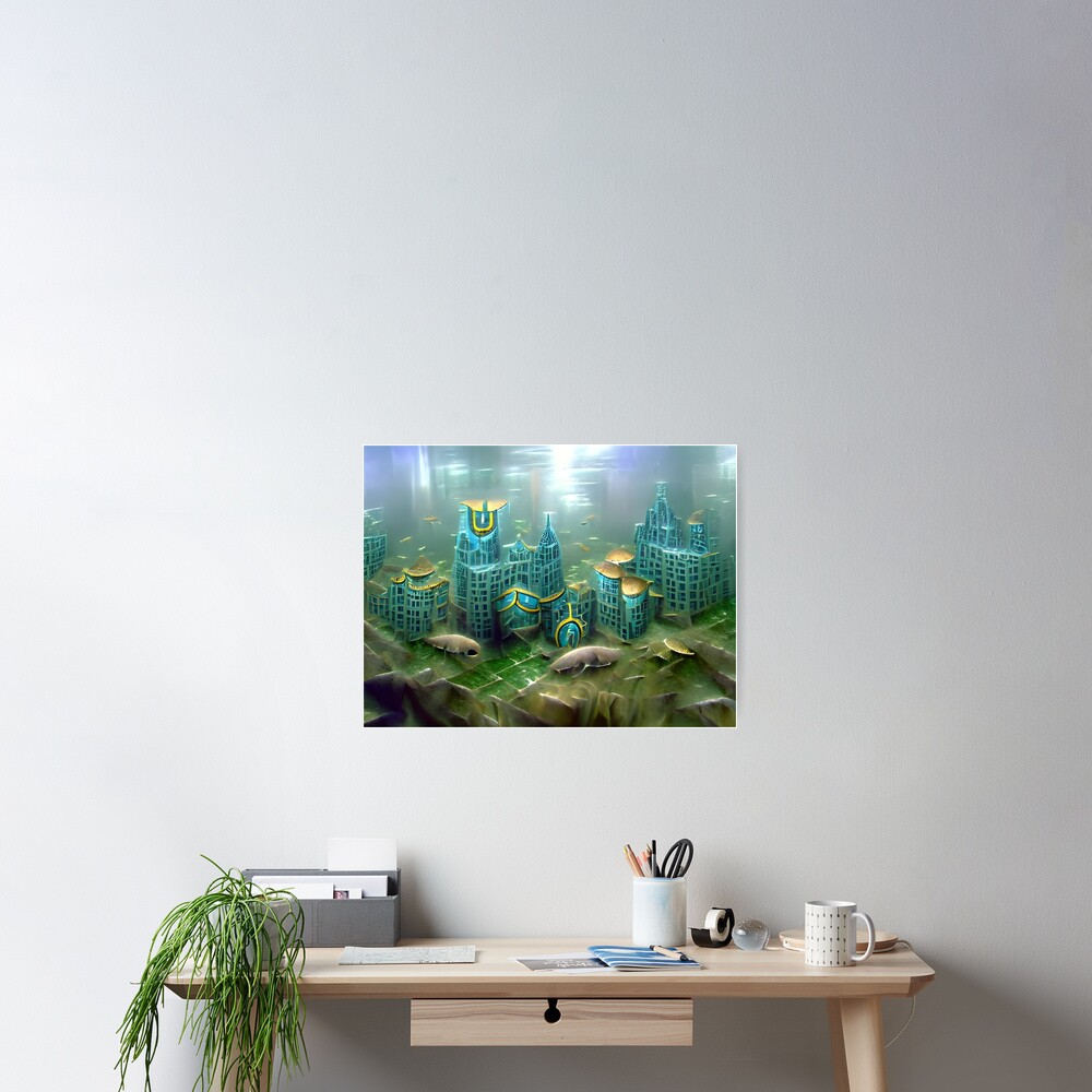 "Ocean Manatee City" Poster for Sale by iconplanetart | Redbubble