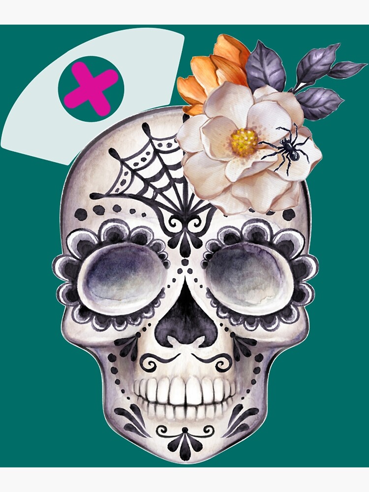 "Nurse Sugar Skull Stethoscope RN Medical Halloween Costume " Poster ...