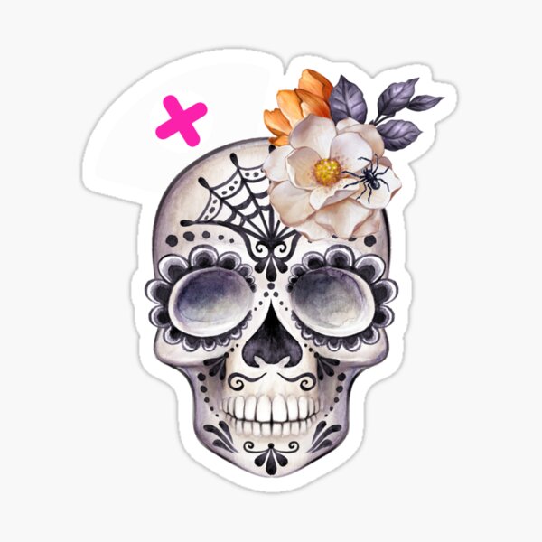 "Nurse Sugar Skull Stethoscope RN Medical Halloween Costume " Sticker ...